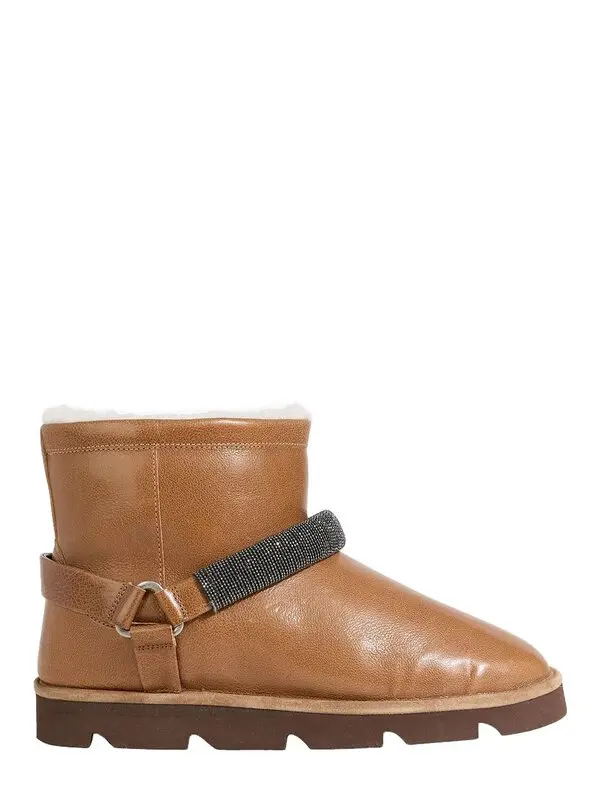 Brunello Cucinelli Shearling-lined Leather Ankle Boots - Light Brown