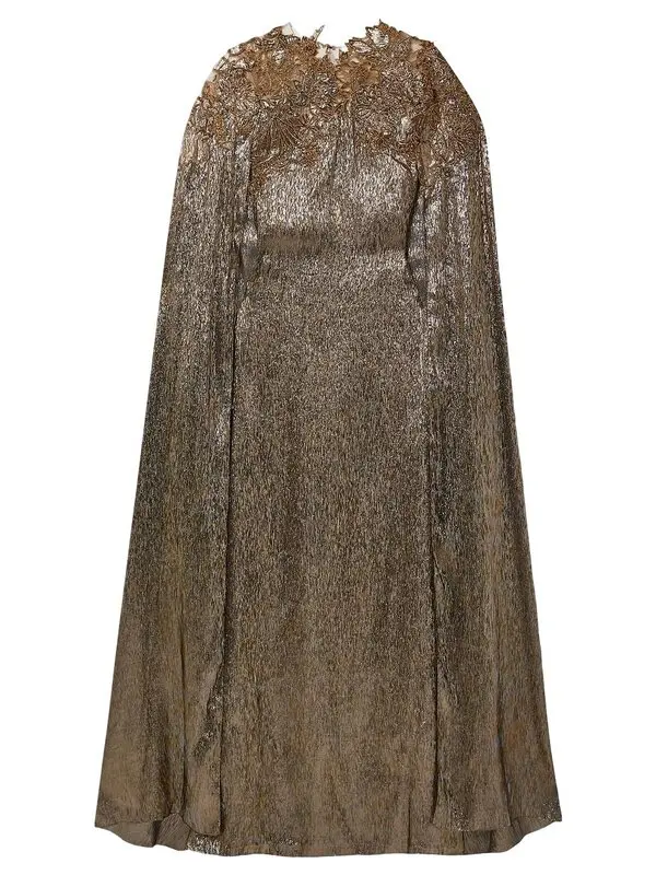 Oscar De La Renta Cape-effect Embellished Gown - Gold