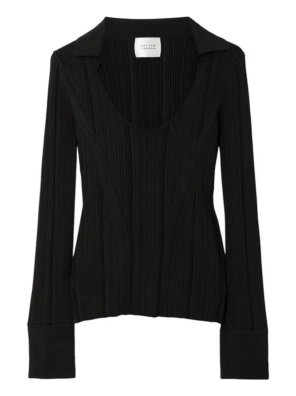 Galvan Dawn Ribbed-knit Top - Black