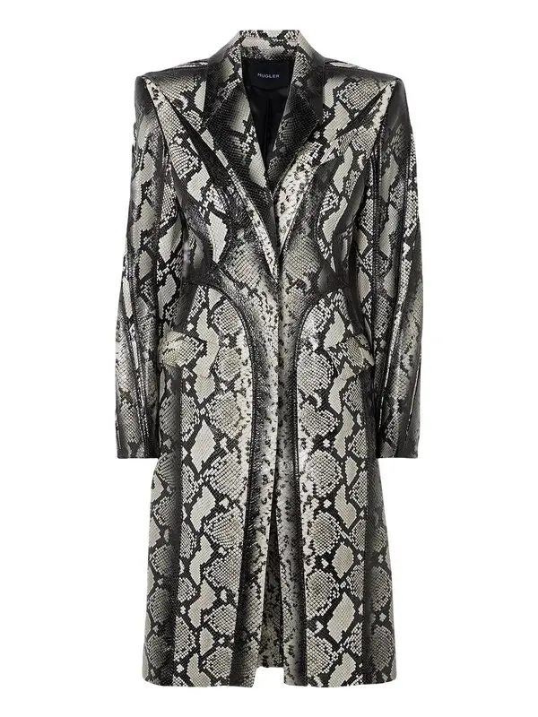 MUGLER Paneled Snake-effect Leather Coat - Animal Print