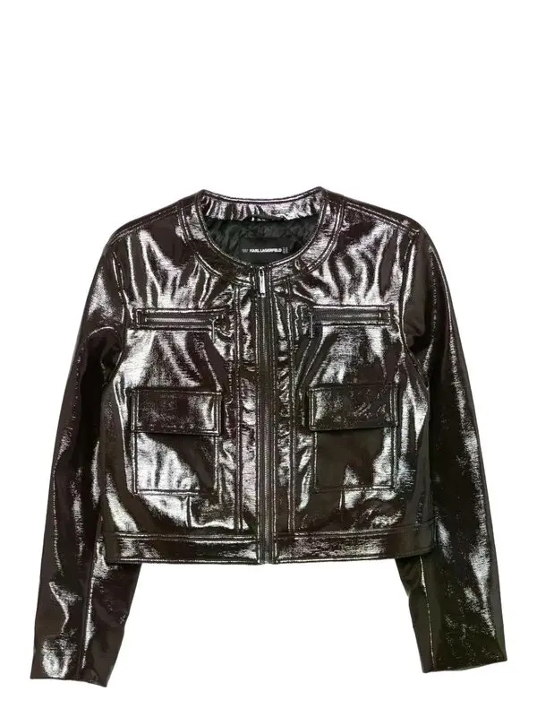 Karl Lagerfeld Logo-embossed Patent Jacket - Brown