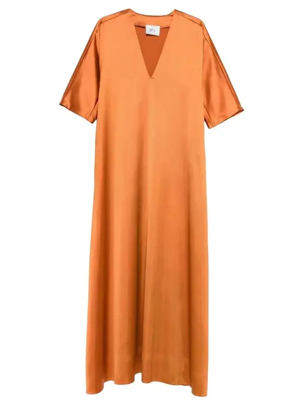 ATU BODY COUTURE Satin V-neck Maxi Dress - Orange