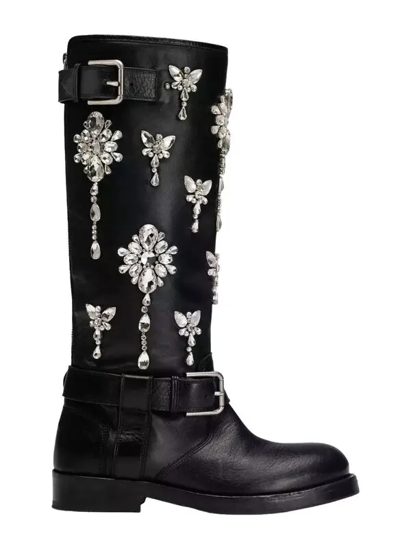 Dolce & Gabbana Crystal-embellished Buckle Boots - Black