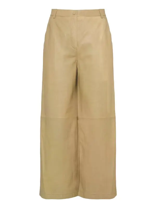 YVES SALOMON Straight Lamb Leather Trousers - Neutrals