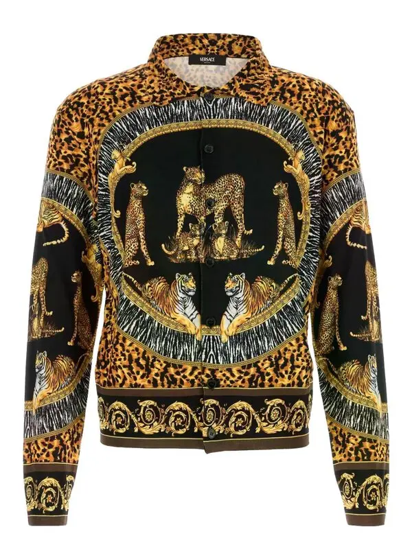 Versace Wild Cats Printed Knit Shirt - Grey
