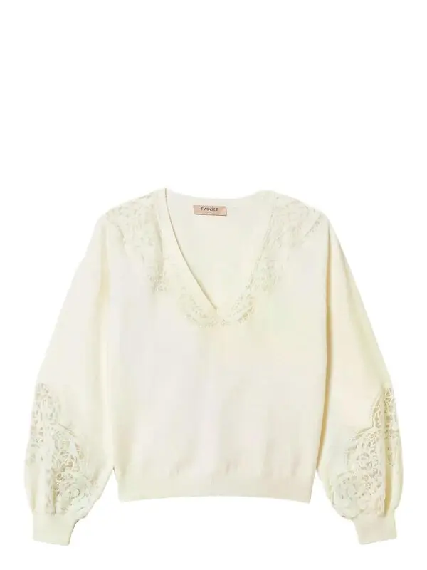 TWINSET Embroidered V-neck Sweater - White