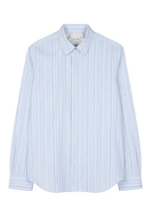 Paul Smith Slim-fit Pale 'signature Stripe' Cotton Shirt - Blue