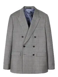 Paul Smith Windowpane Check Wool Double-breasted Blazer - Grey