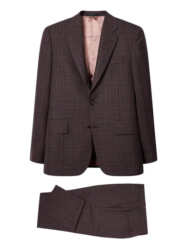 Paul Smith The Brierley Burgundy Check Tropical Wool Suit - Red