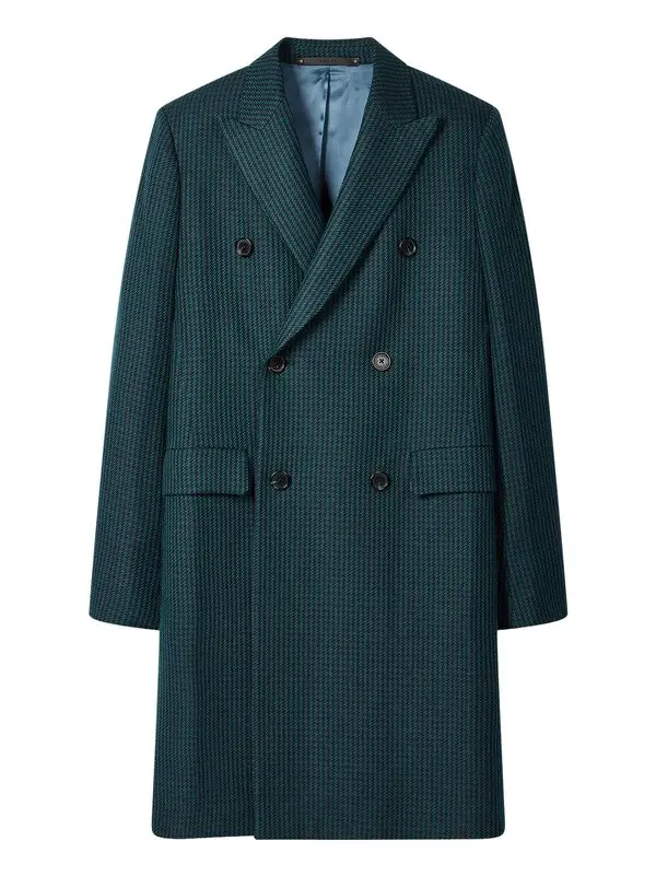 Paul Smith Houndstooth Wool-blend Overcoat - Blue