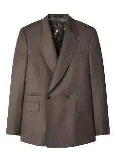 Paul Smith Overdyed Wool-cashmere Flannel Double-breasted Blazer - Brown
