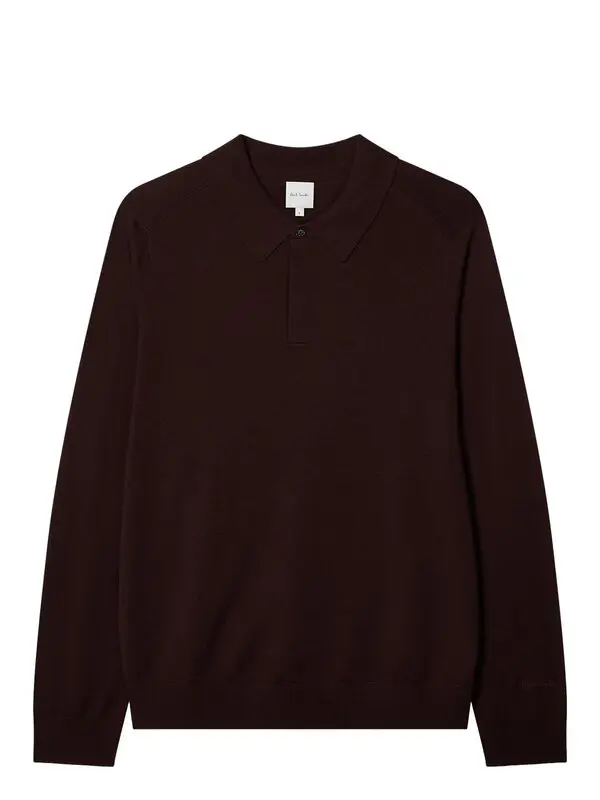 Paul Smith Burgundy Merino Wool Knitted Long-sleeve Polo Shirt - Red