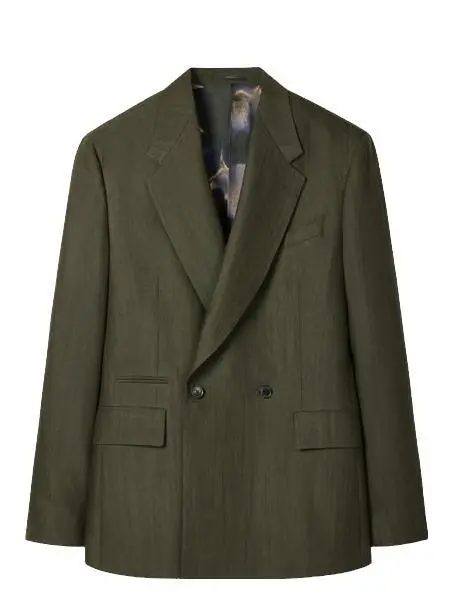 Paul Smith Khaki Textured Wool-lyocell Double-breasted Blazer - Green