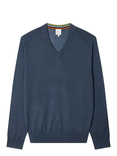 Paul Smith Merino Wool V-neck Sweater - Blue