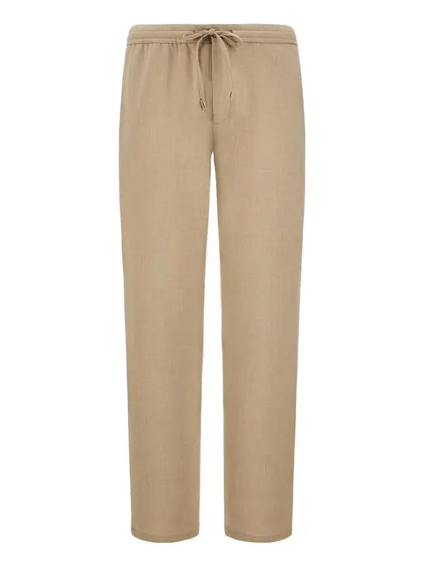 Canali Wool, Silk, And Linen Drawstring Trousers - Beige
