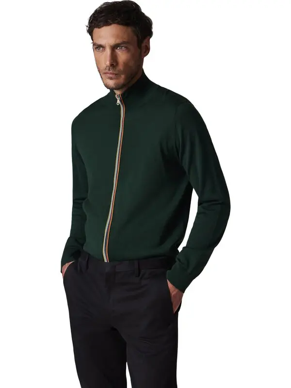 Paul Smith Merino Wool 'signature Stripe' Zip Cardigan - Green