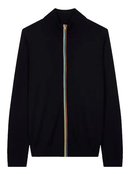 Paul Smith Washable Merino Wool 'signature Stripe' Zip Cardigan - Blue