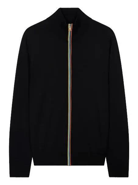 Paul Smith Washable Merino Wool 'signature Stripe' Zip Cardigan - Black