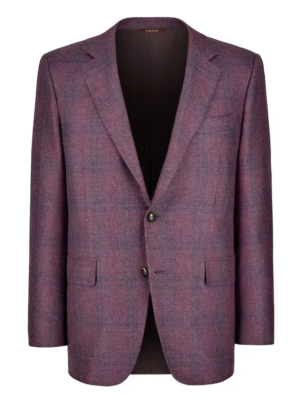 Canali And Light Overcheck Blazer In Silk And Cashmere - Purple
