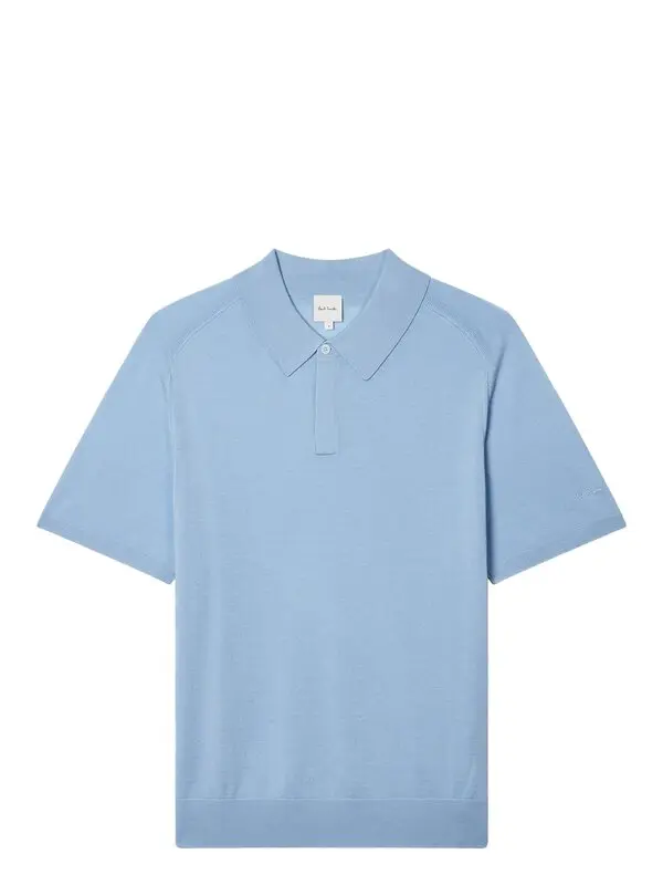 Paul Smith Light Merino Wool Short Sleeve Polo Shirt - Blue
