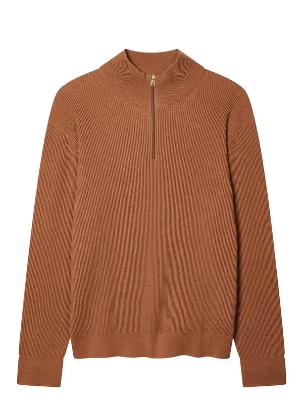 Paul Smith Wool-blend Half Zip Ribbed Knitted Sweater - Orange