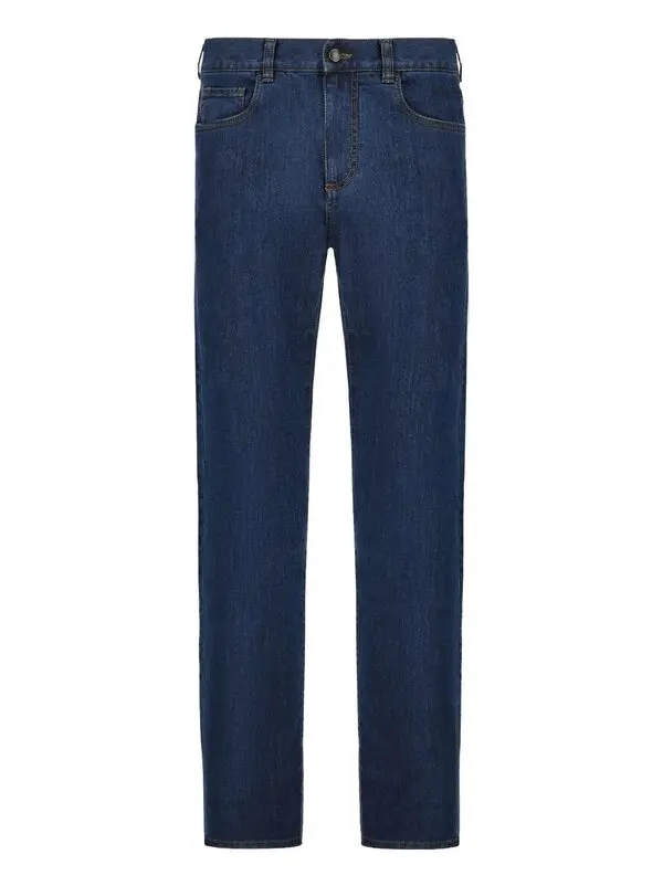 Canali Regular Fit Five-pocket Stretch Denim Pants - Blue