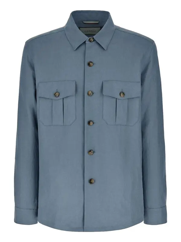 Canali Linen And Silk Shirt Jacket - Light Blue