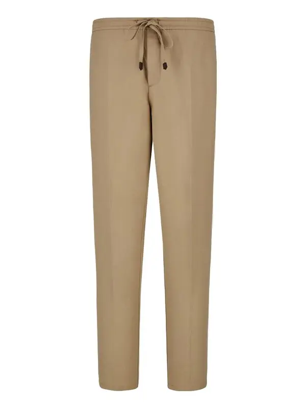 Canali Linen And Silk Drawstring Trousers - Beige