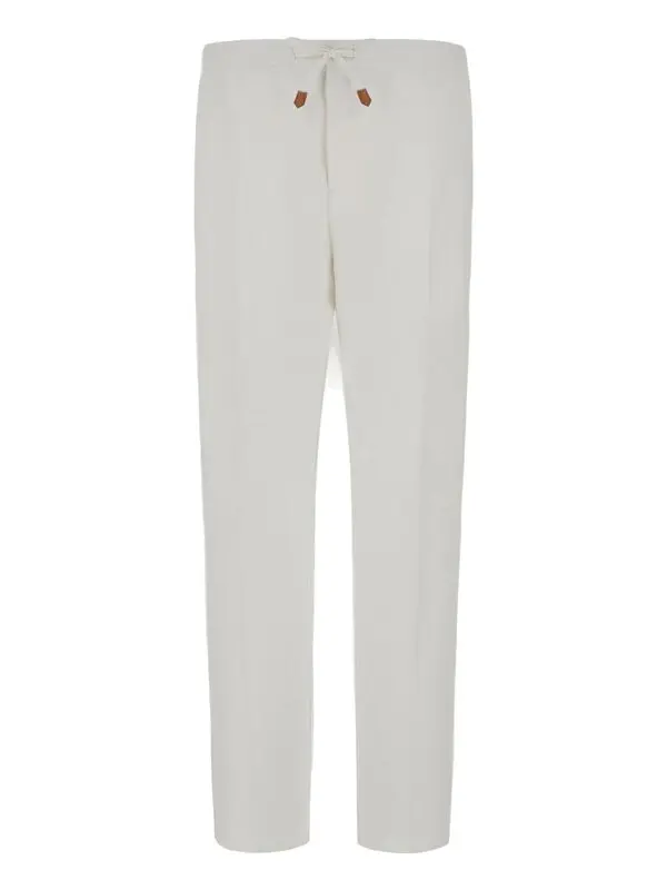 Canali Linen And Silk Drawstring Trousers - White