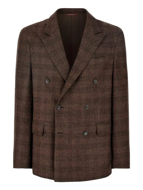 Canali Wool-silk Blend Double-breasted Jacket - Brown