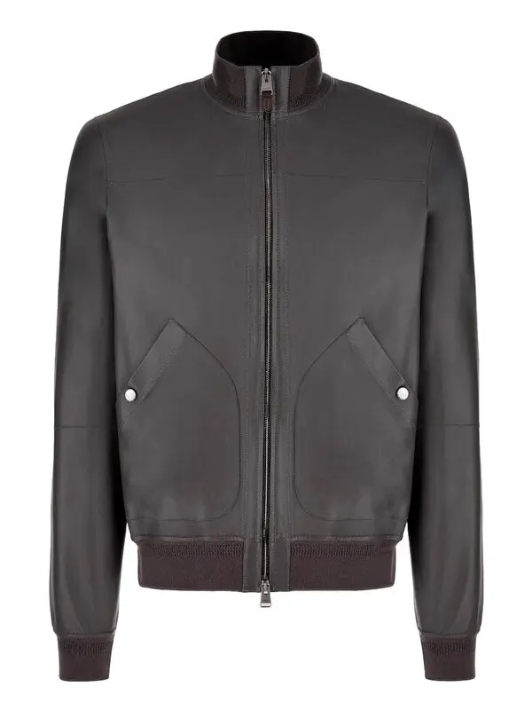 Canali Nuvola Nappa Leather Bomber Jacket - Brown