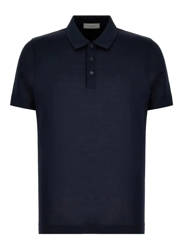 Canali Dark Navy Silk Polo Shirt - Blue