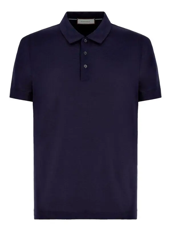 Canali Dark Navy Silk Polo Shirt - Blue