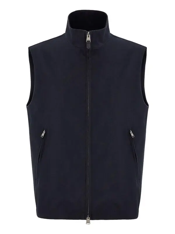 Canali Technical Fabric Mandarin Collar Vest - Blue