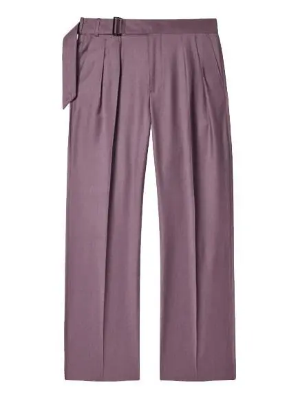 Paul Smith Wool-cashmere Flannel Pleat-front Belted Trousers - Purple
