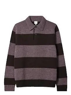 Paul Smith Block Stripe Knitted Polo Sweater - Purple
