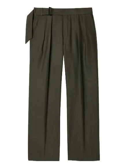 Paul Smith Textured Wool-lyocell Belted Trousers - Green