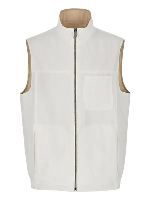 Canali Reversible Puffer Gilet In Linen And Silk Blend - White