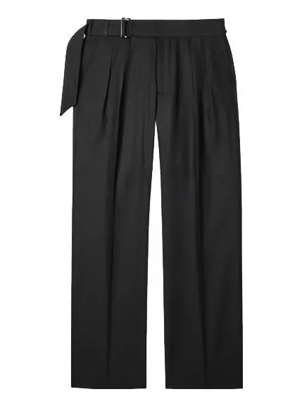 Paul Smith Textured Wool-lyocell Belted Trousers - Black