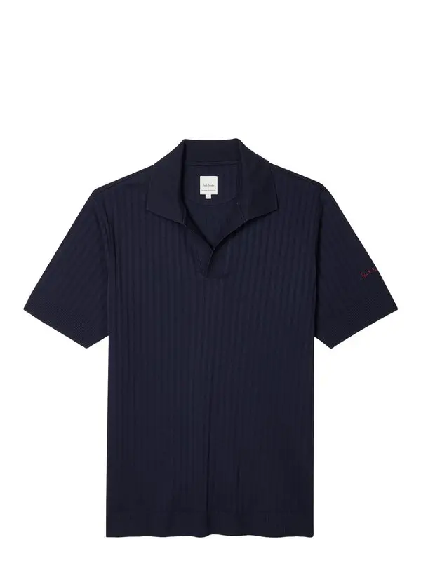Paul Smith Navy Ribbed Cotton Open-collar Polo Shirt - Blue