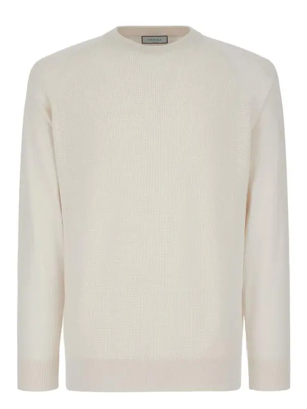 Canali Long-sleeve Cotton-silk Blend Crewneck - White
