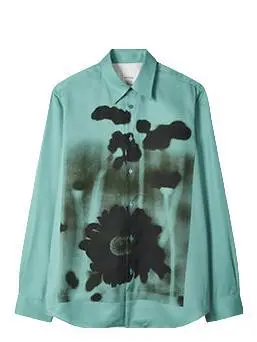 Paul Smith Turquoise 'field Flowers' Print Lyocell Shirt - Green