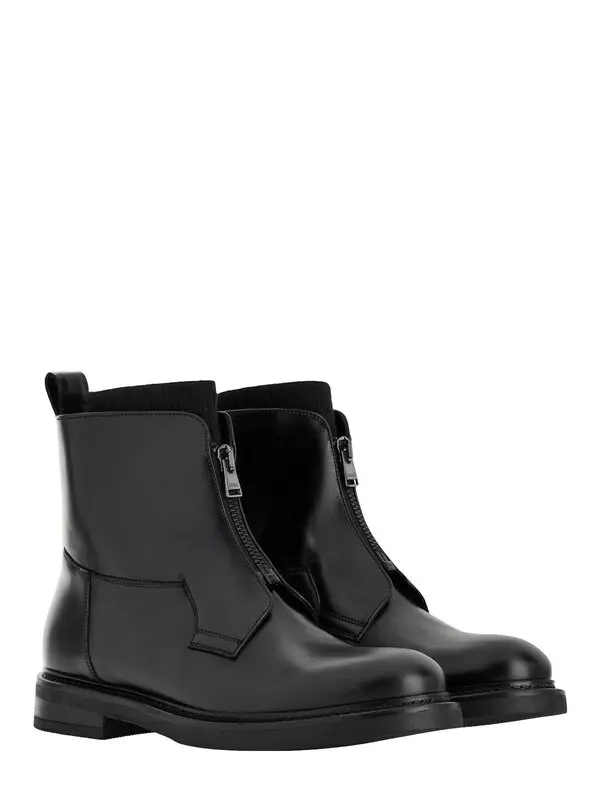 Canali Ankle Boot With Knit Sock And Zipper - Black