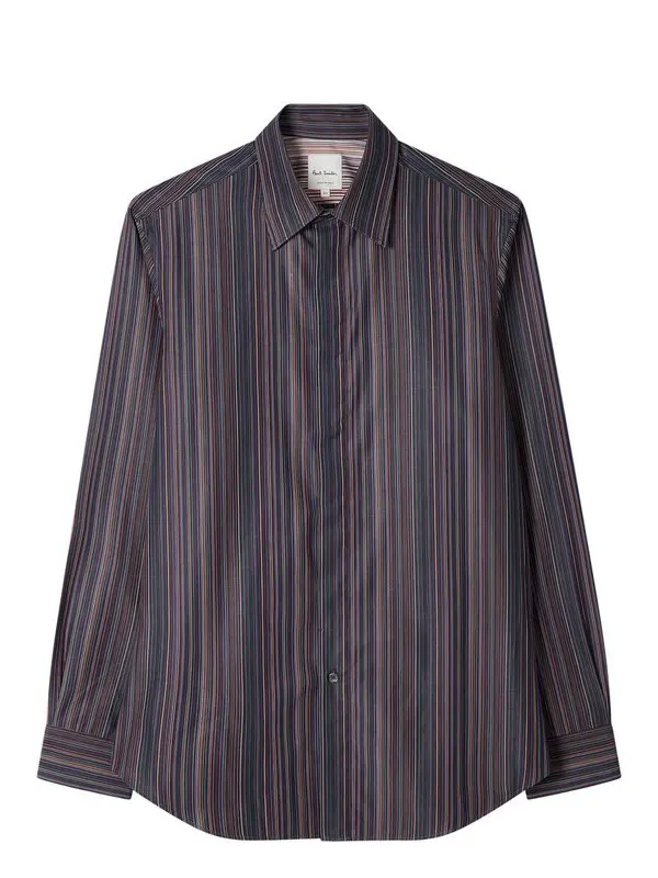 Paul Smith Tailored-fit Navy 'signature Stripe' Fly Front Shirt - Blue