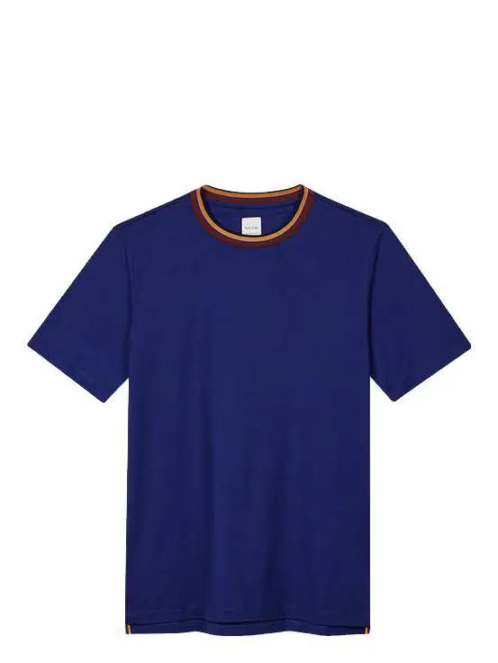 Paul Smith Cobalt 'artist Stripe' Collar Cotton T-shirt - Blue