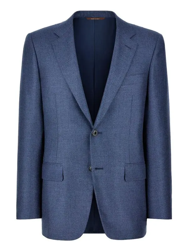 Canali Silk And Cashmere Houndstooth Jacket - Blue