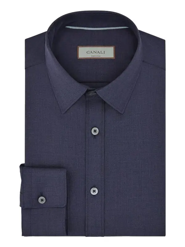 Canali Casual Regular Fit Impeccabile Navy Wool Shirt - Blue