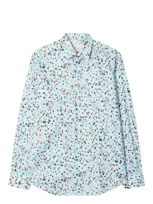 Paul Smith Tailored-fit Pale 'multi Daisy' Print Shirt - Blue