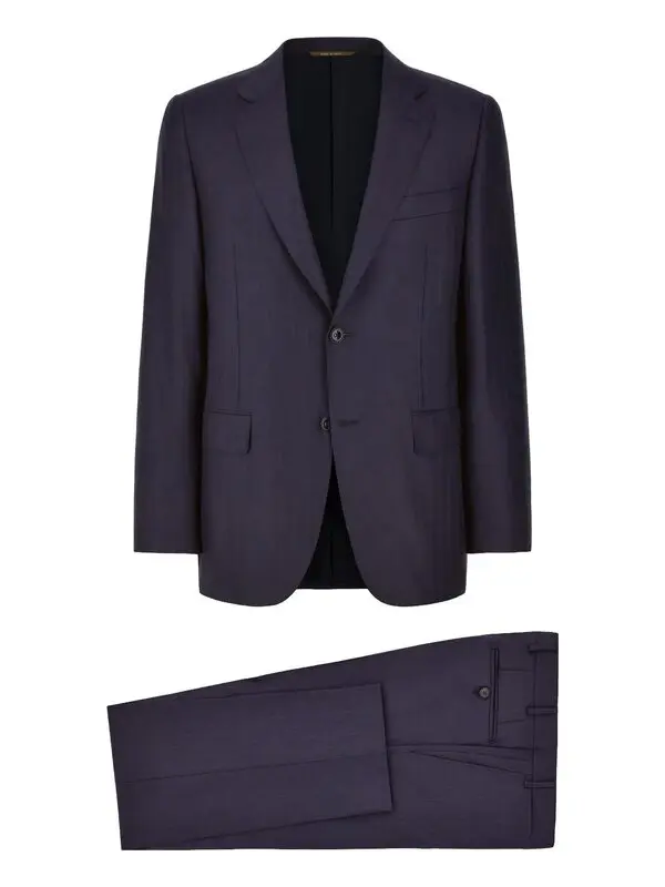 Canali Navy 150's Wool And Silk Suit With Single-breasted Jacket - Blue