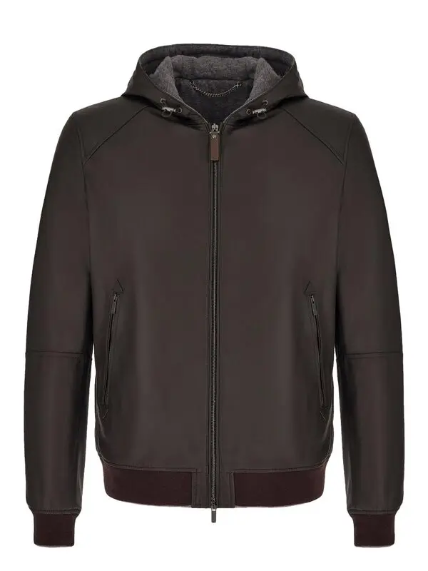 Canali Hooded Napa Leather Blouson - Brown